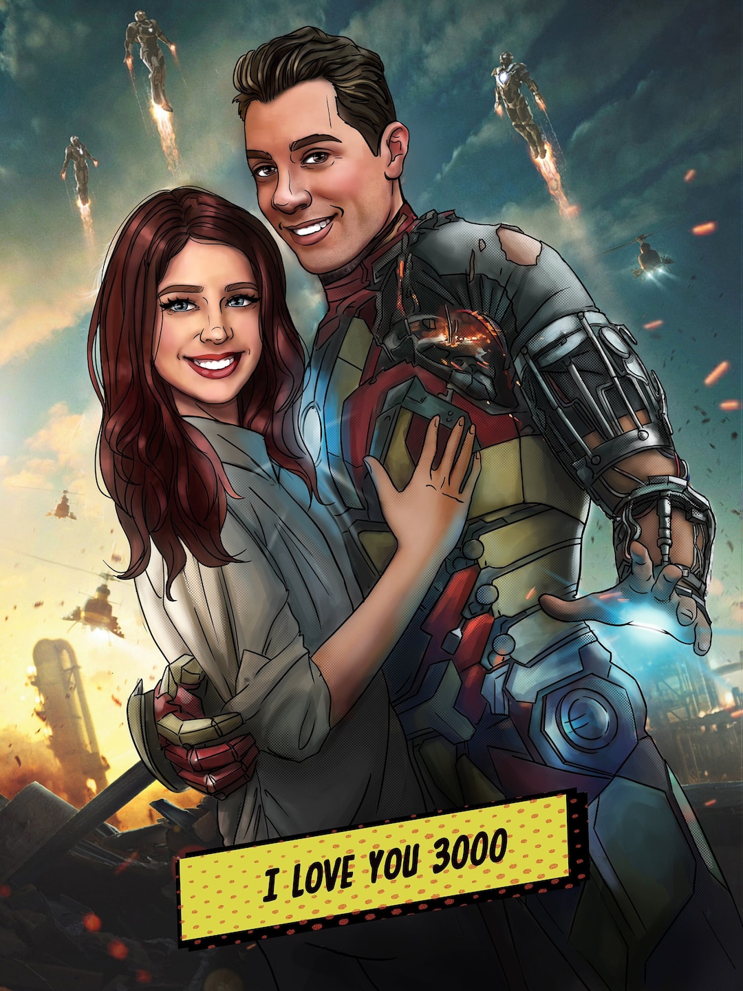 Love You 3000 Iron Man Illustration | Marvel Custom Portrait Romantic ...