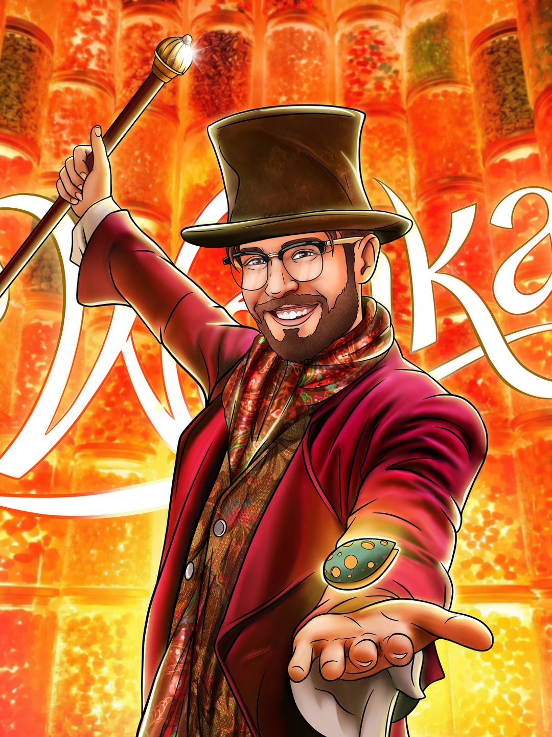 Willy Wonka Illustration | Wonka Custom Portrait Personalized Drawing ...