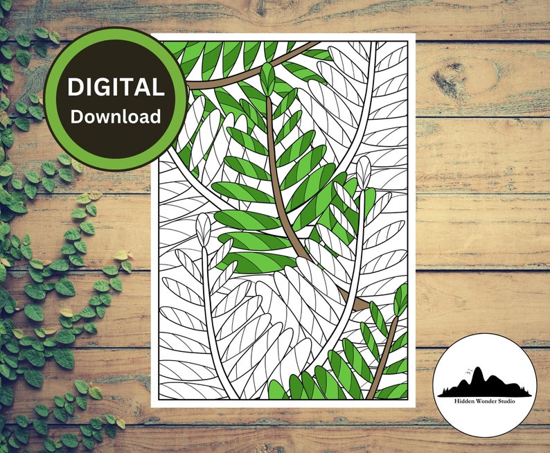 Ferns Adult Colouring Page Printable & Digital Colouring Book Nature ...