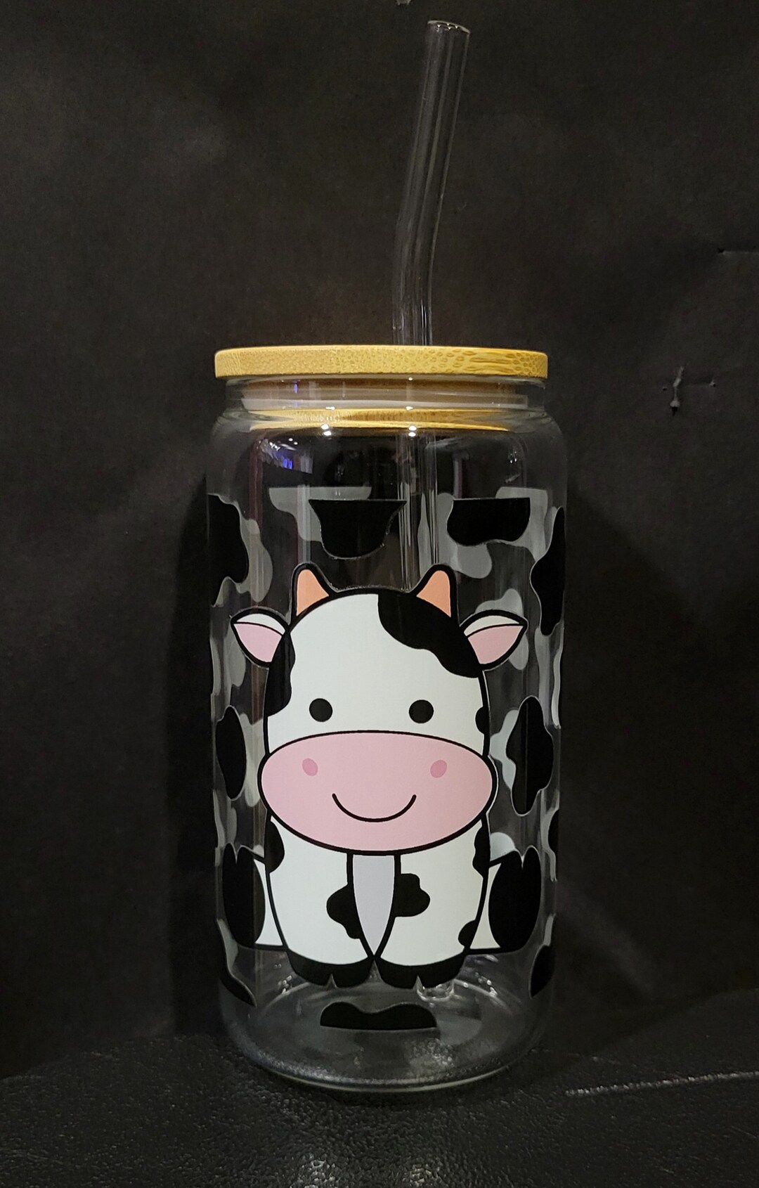 Cute Cow Full Body 16oz Glass Cup - Etsy