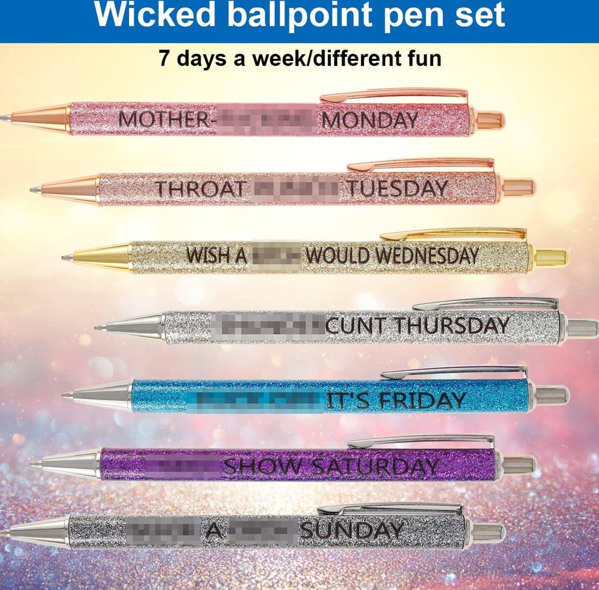 Offensive Days of the Week Pens Set of 7 Pens Pens With Sayings Vulgar ...