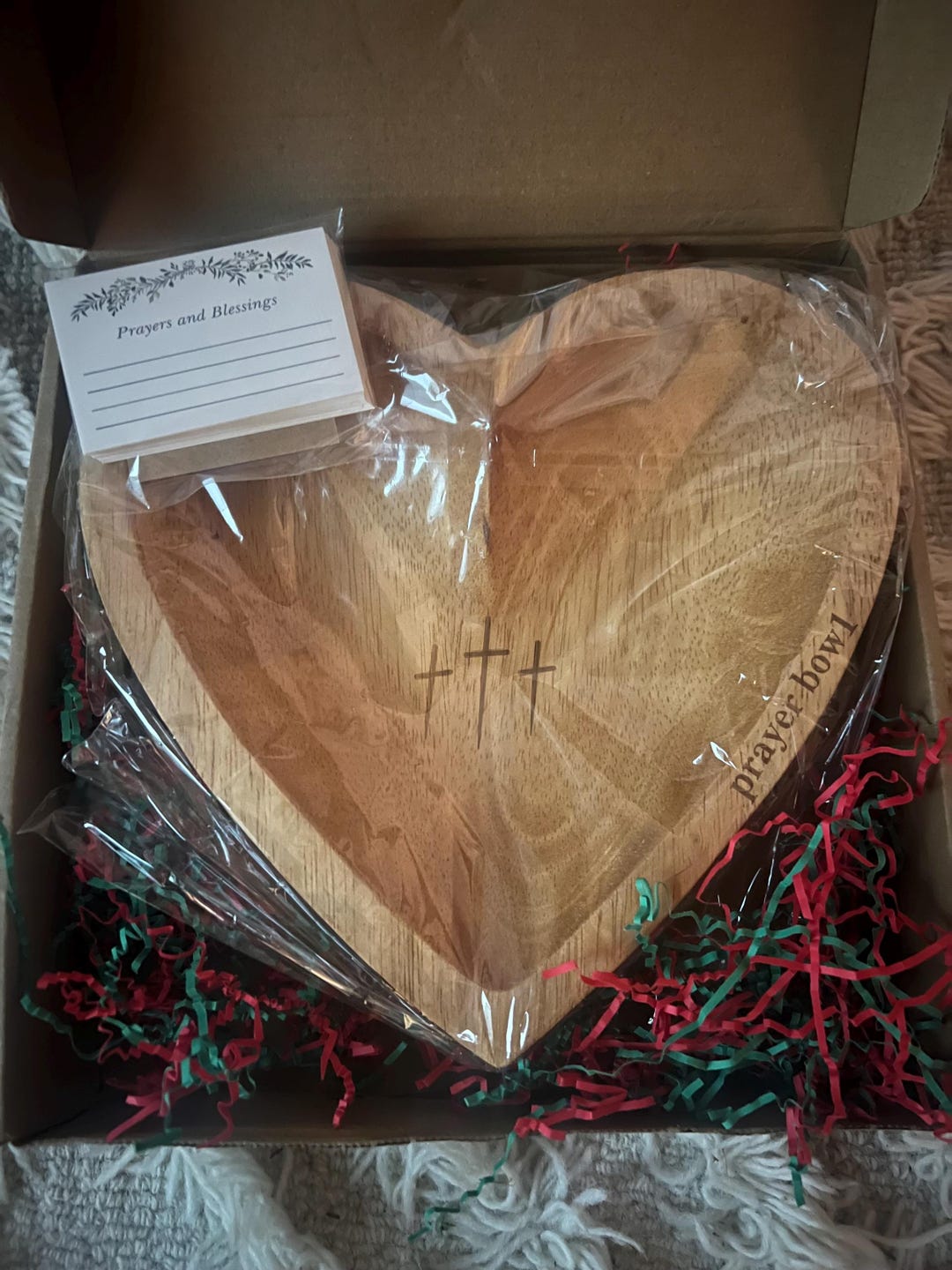 Wooden Heart Prayer Bowl + Blessing Cards | Rustic Farmhouse Catchall ...