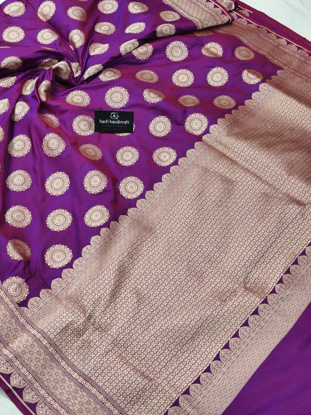 Purple Blue Authentic Pure Silk Banarasi Saree Boota Design Pure Katan ...