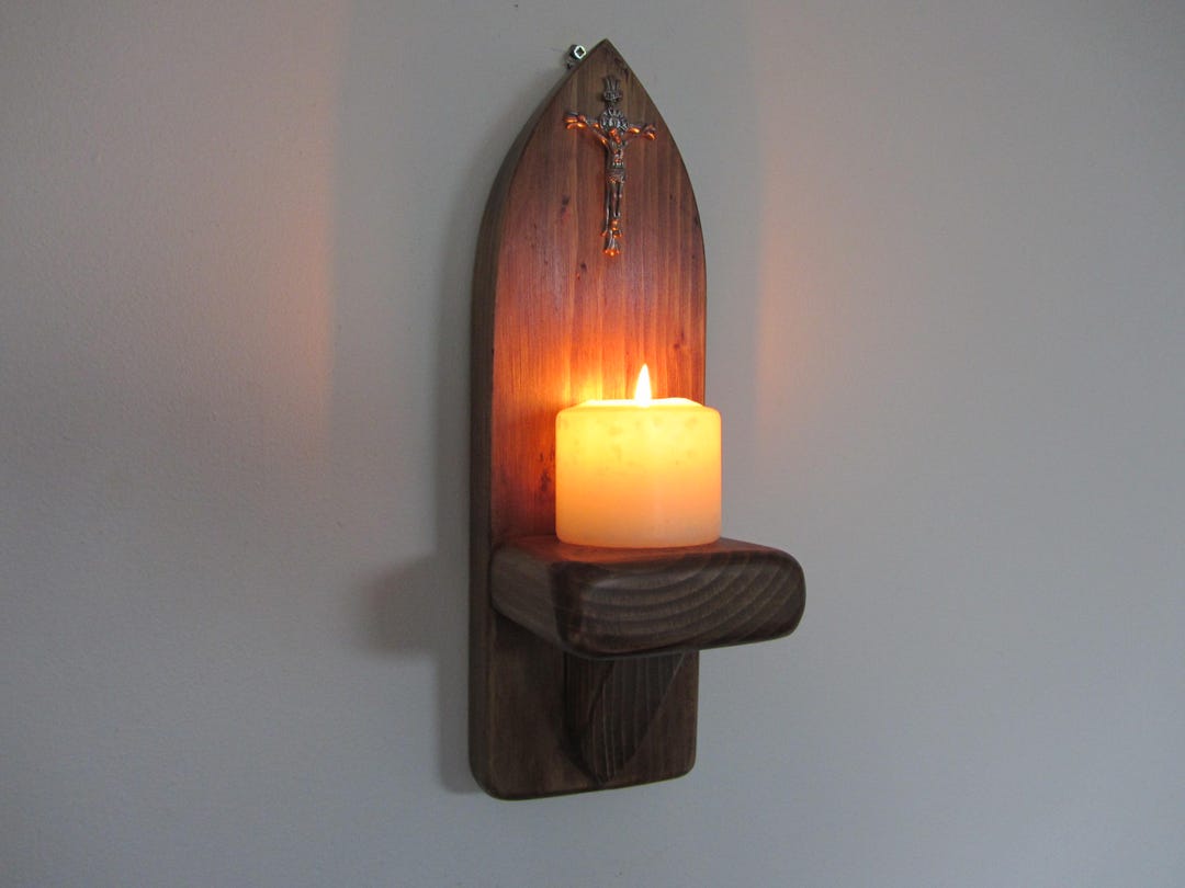 35cm Gothic Arch Church Sconce With Crucifix Led Candle Holder Rustic ...