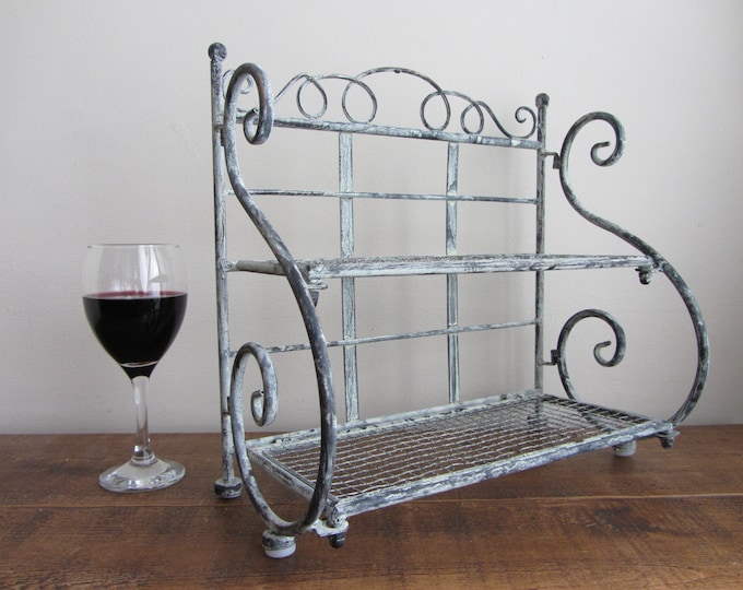Rustic Scroll Iron & Wire 2 Tier Metal Shelf / Rack Heavily Distressed ...