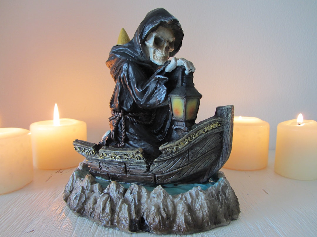 Grim Reaper With Lantern Ferryman Boat Gothic Skull Backflow Incense ...