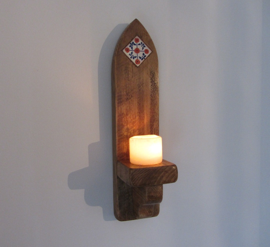 45cm Gothic Arch Mexican Church Sconce Led Candle Holder Rustic Plank ...