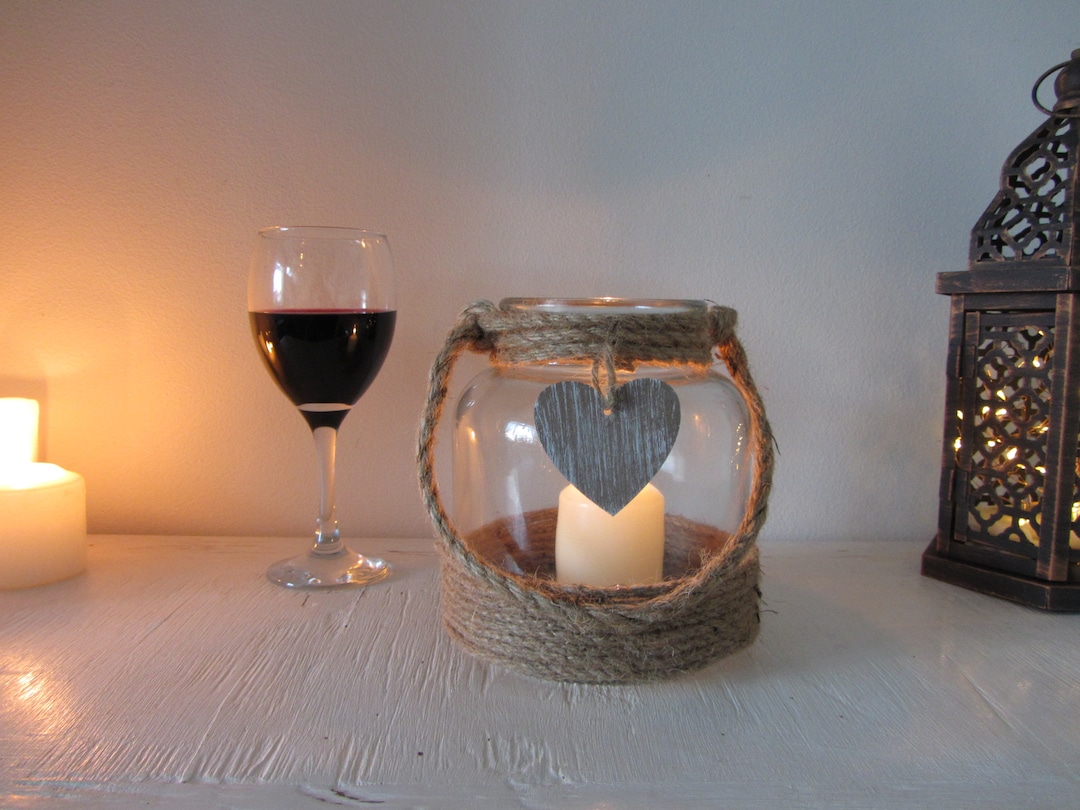 Chunky Glass Shabby Chic Hurricane Lantern Large Jar Candle Holder Tea ...