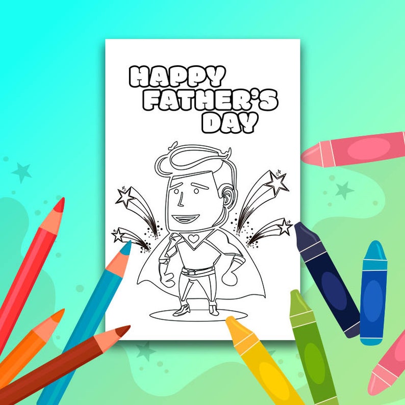 Father's Day Coloring Card Printable Art, Digital Print Card, Father's ...