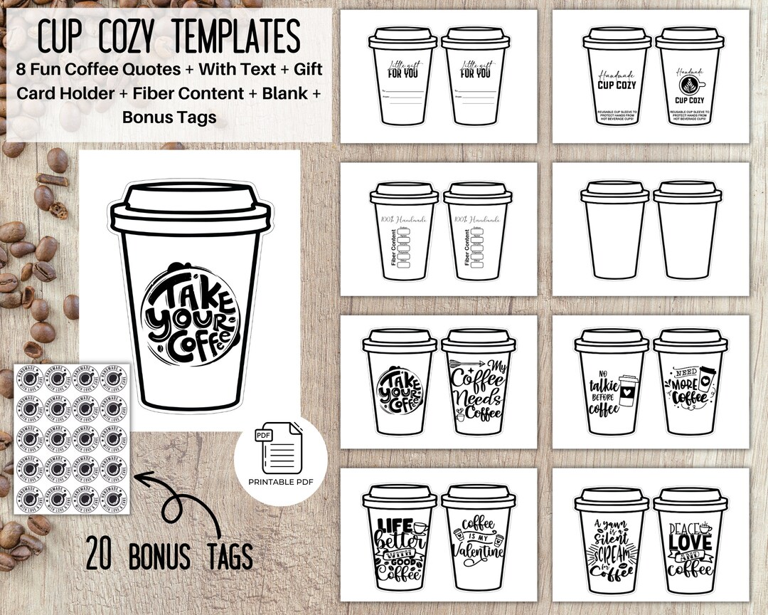 Cup Cozy Template, Cup Sleeve Template, Cup Cozy Display Card, Holder ...