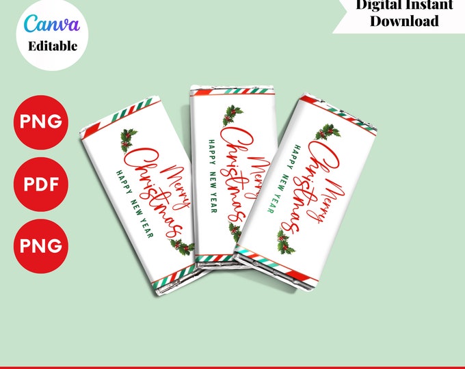 Editable Christmas Candy Bar Wrapper Template, Holiday Party Favor ...
