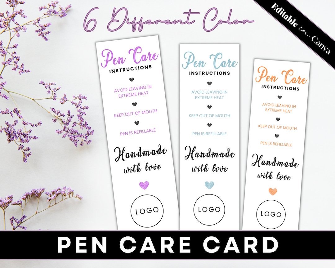Epoxy Pen Care Card, Pen Care Instructions, Editable Pen Care Card ...