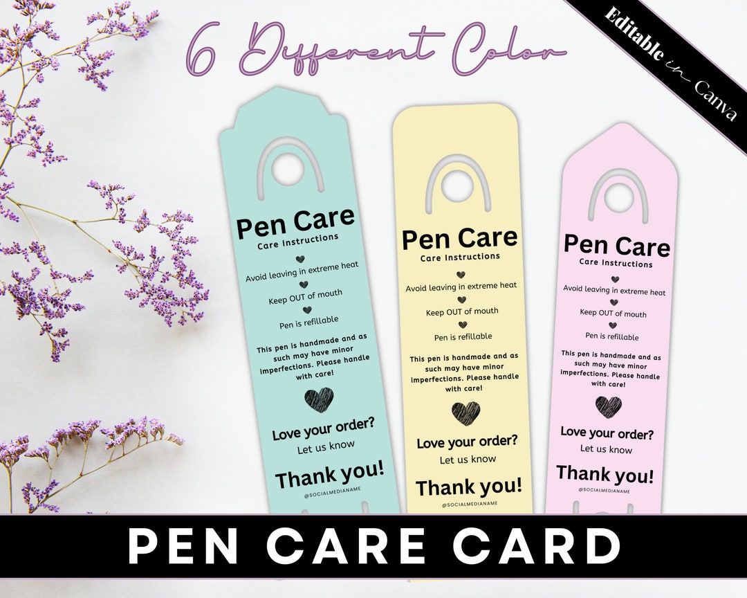 Epoxy Pen Care Card, Pen Care Instructions, Editable Pen Care Card ...