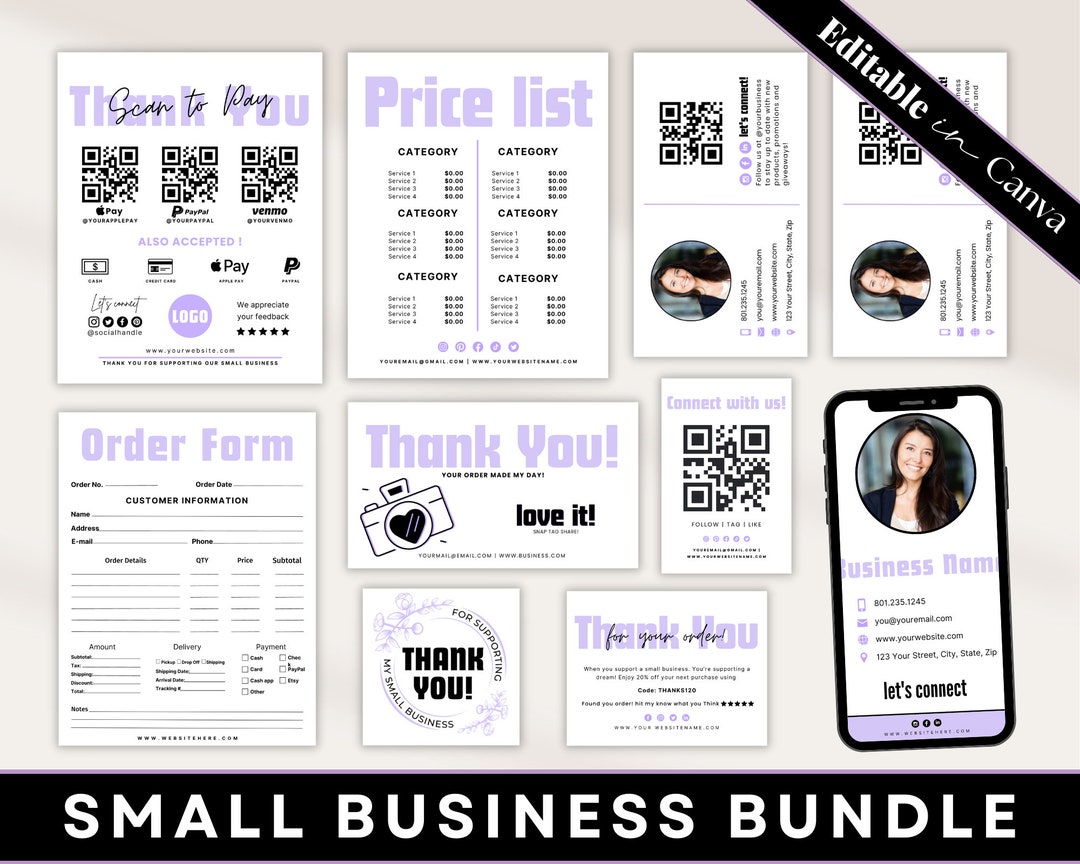 Scan to Pay Template, Small Business Bundle, Craft Show Bundle, Order Form Template, Price List ...