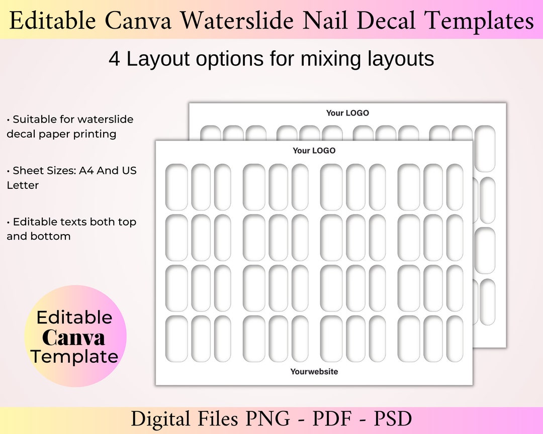 Nail Decal Template Editable Canva Waterslide Diy Nail Decal Etsy