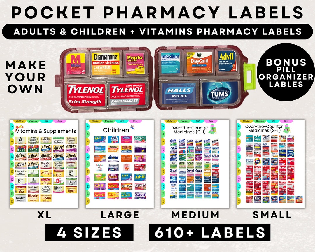 Pocket Pharmacy Labels, Printable Pill Case Labels, Travel Pill ...