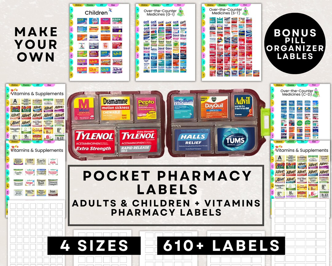 Pocket Pharmacy Labels, Printable Pill Case Labels, Travel Pill ...