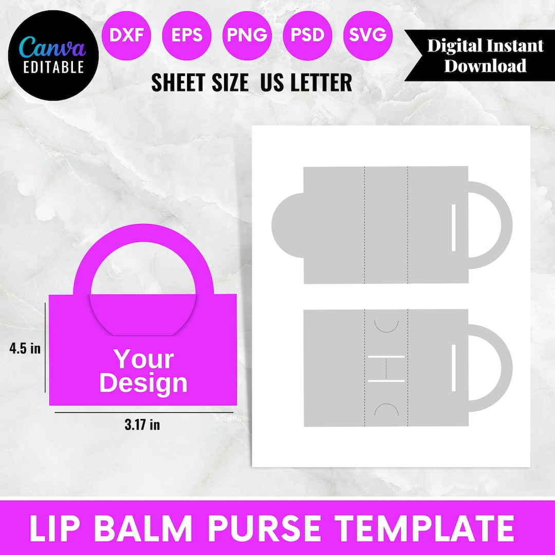 Lip Balm Purse Template, Png, Svg, Dxf, Eps, Label, Wrapper, Canva ...