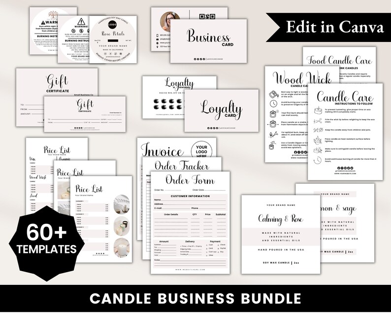 Editable Candle Business Bundle Candle Care Card Candle - Etsy