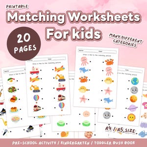 Printable Matching Worksheet Bundle for Kids 20 Pages With Many ...