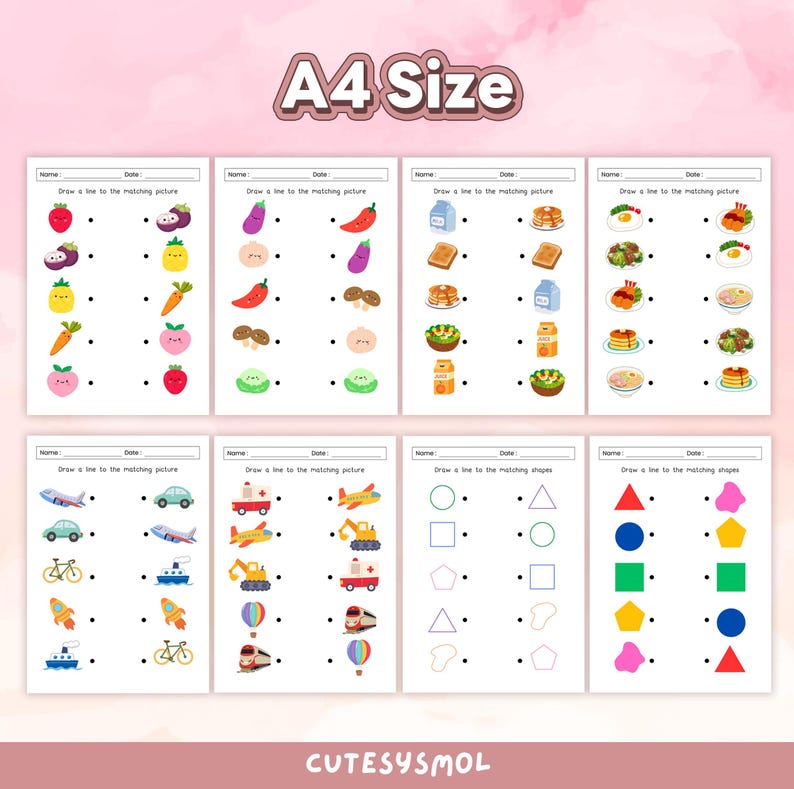 Printable Matching Worksheet Bundle for Kids 20 Pages With Many ...
