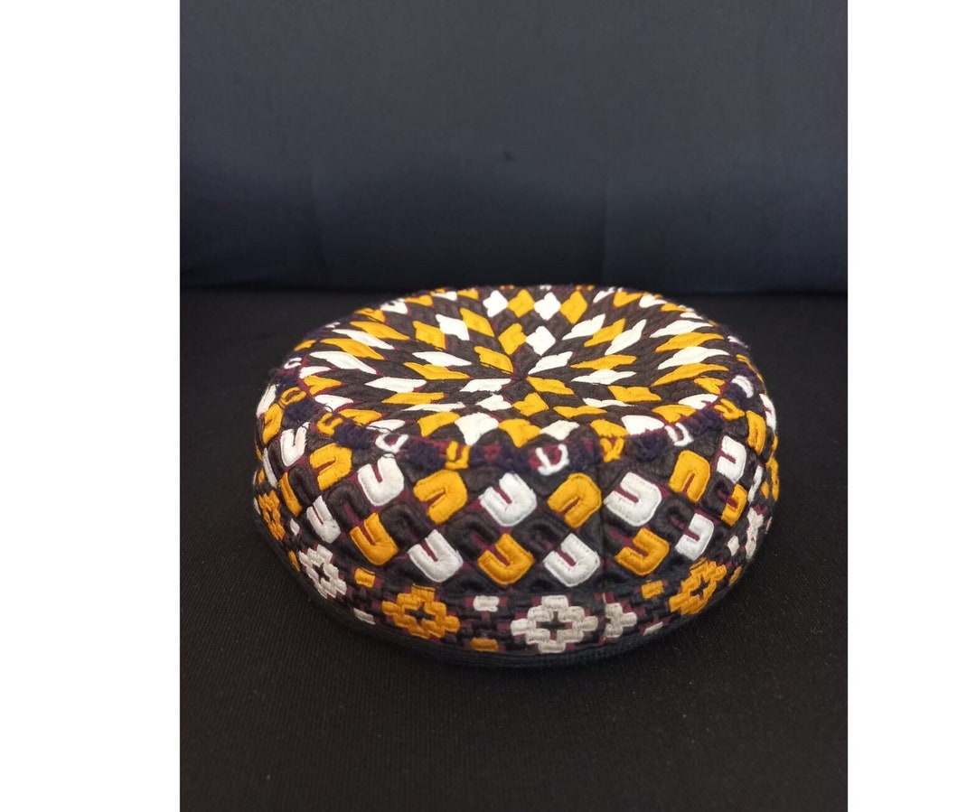 Vintage Turkmen Silk Embroidered Hat, Vintage Fez, Cap, Skullcap, Tahya ...