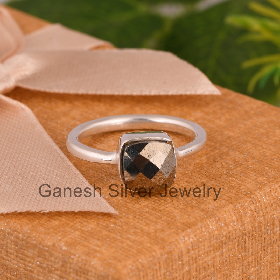 Handmade Golden Pyrite Stone Ring - Solid 925 Sterling Silver Ring ...