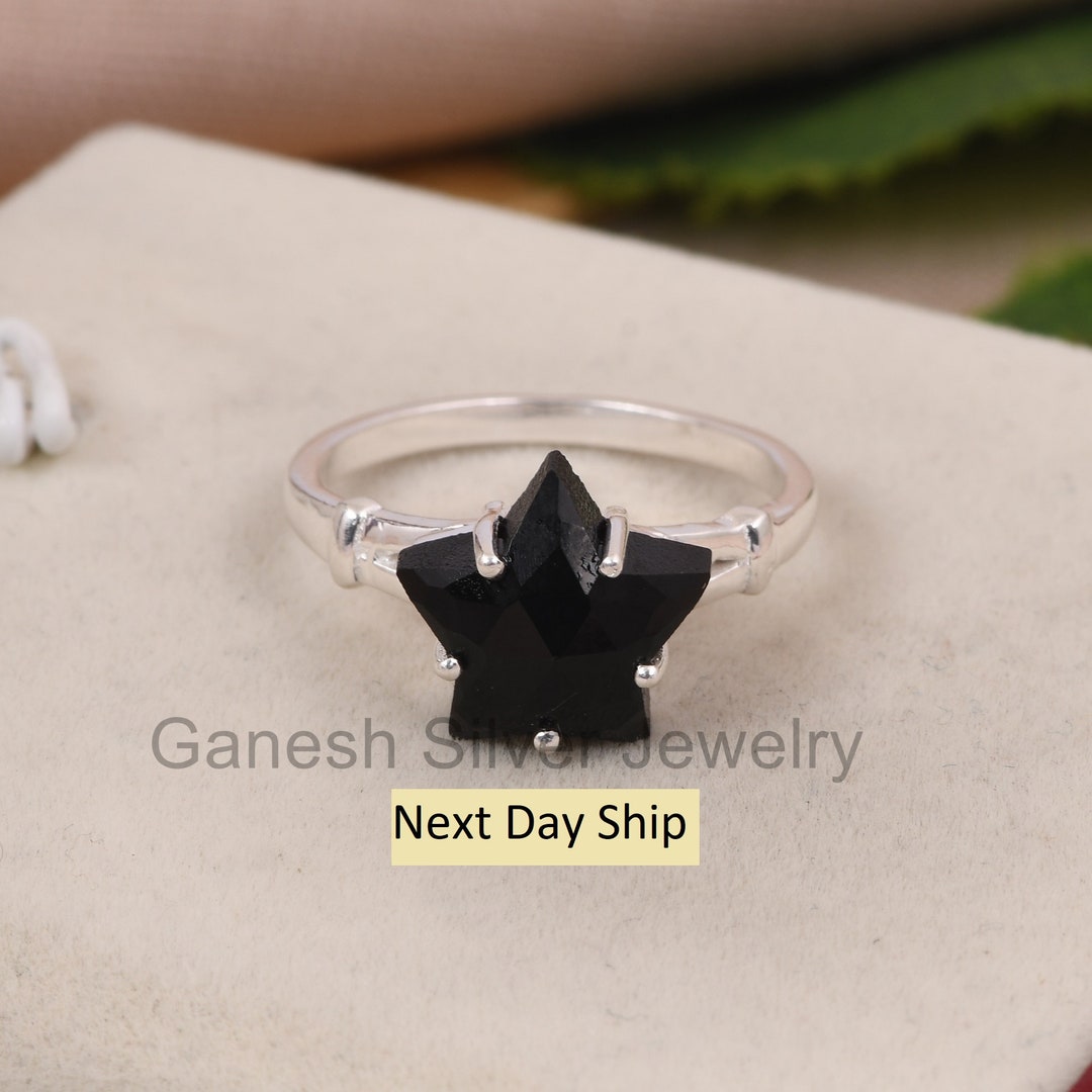 Star Shape Black Onyx Silver Ring, Fancy Star Shape Wedding Engagement ...