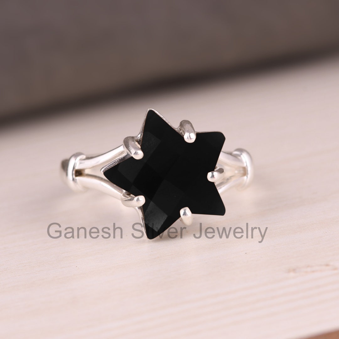Star Shape Black Onyx Silver Ring Fancy Star Shape Wedding - Etsy