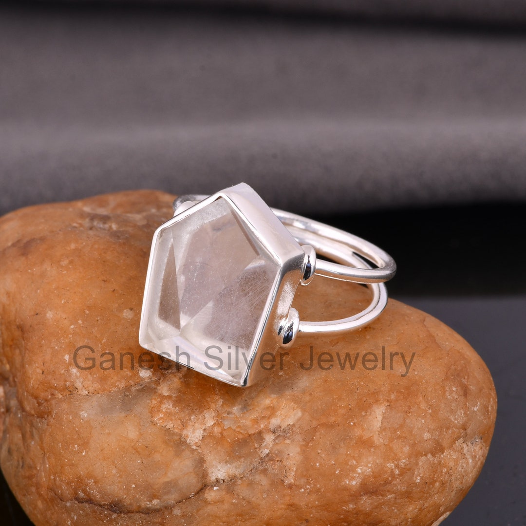 Crystal Quartz Pentagon Ring, 925 Sterling Silver, Bridal Promise Ring ...