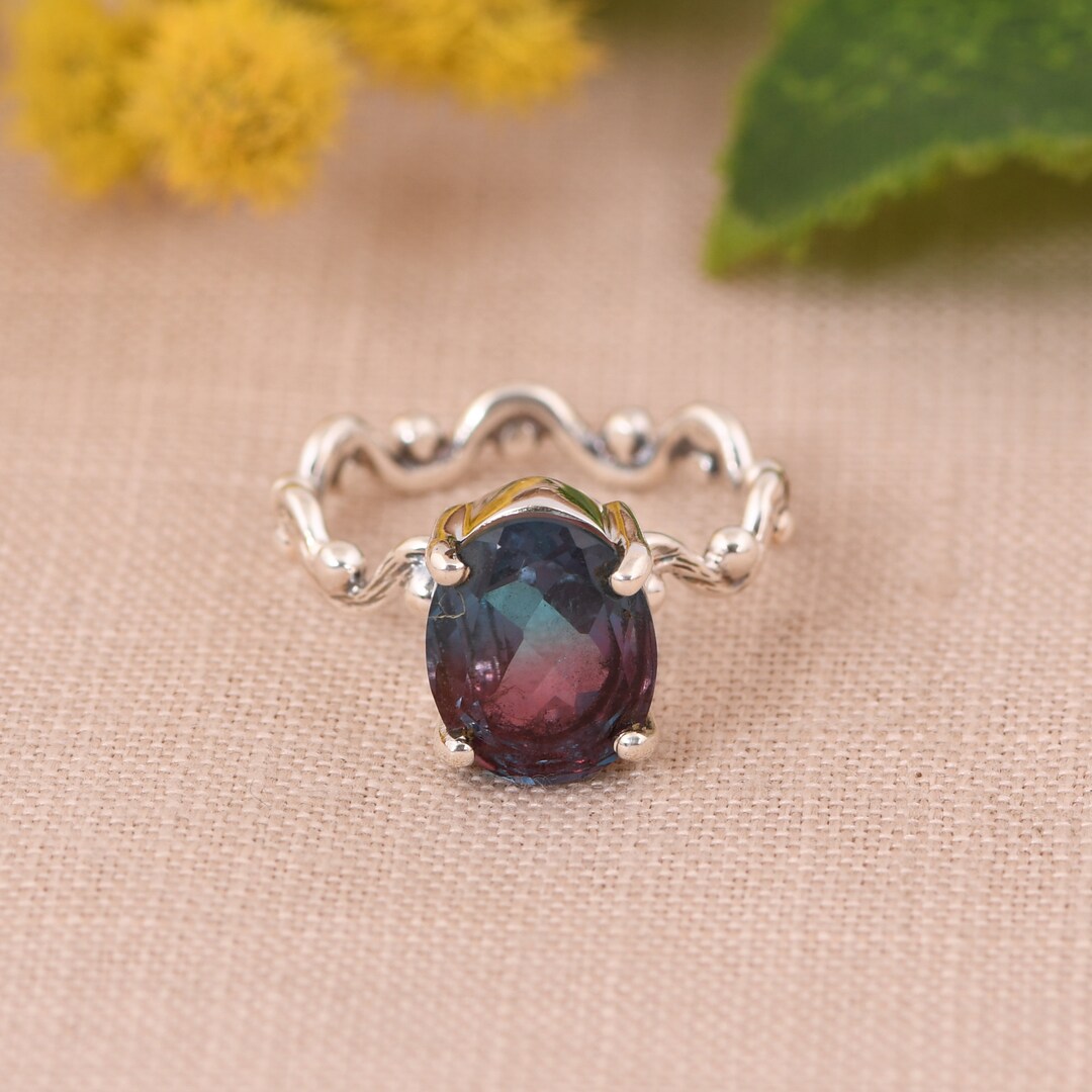 Bio Alexandrite Ring, Silver Oxidized Ring, Designer Band Ring, Wave ...