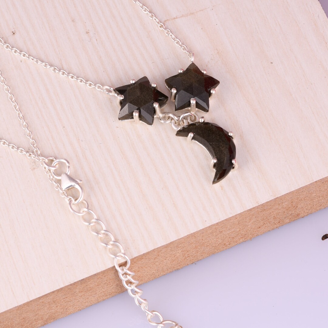 Gold Sheen Obsidian Half-moon Pendant Handmade Pendant 925 - Etsy