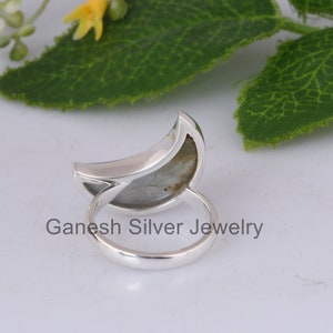 Labradorite Moon Ring, Silver Moon Ring, Cresent Moon, Natural Labradorite, Big Size Moon Ring ...