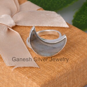 Labradorite Moon Ring, Silver Moon Ring, Cresent Moon, Natural Labradorite, Big Size Moon Ring ...