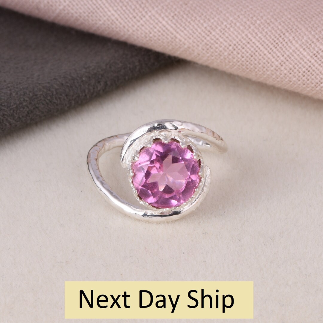 Round 10.00mm Pink Kunzite Ring, Women Ring, 925 Sterling Silver ...