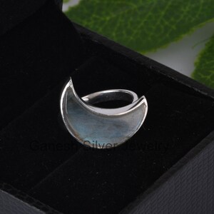 Labradorite Moon Ring, Silver Moon Ring, Cresent Moon, Natural Labradorite, Big Size Moon Ring ...