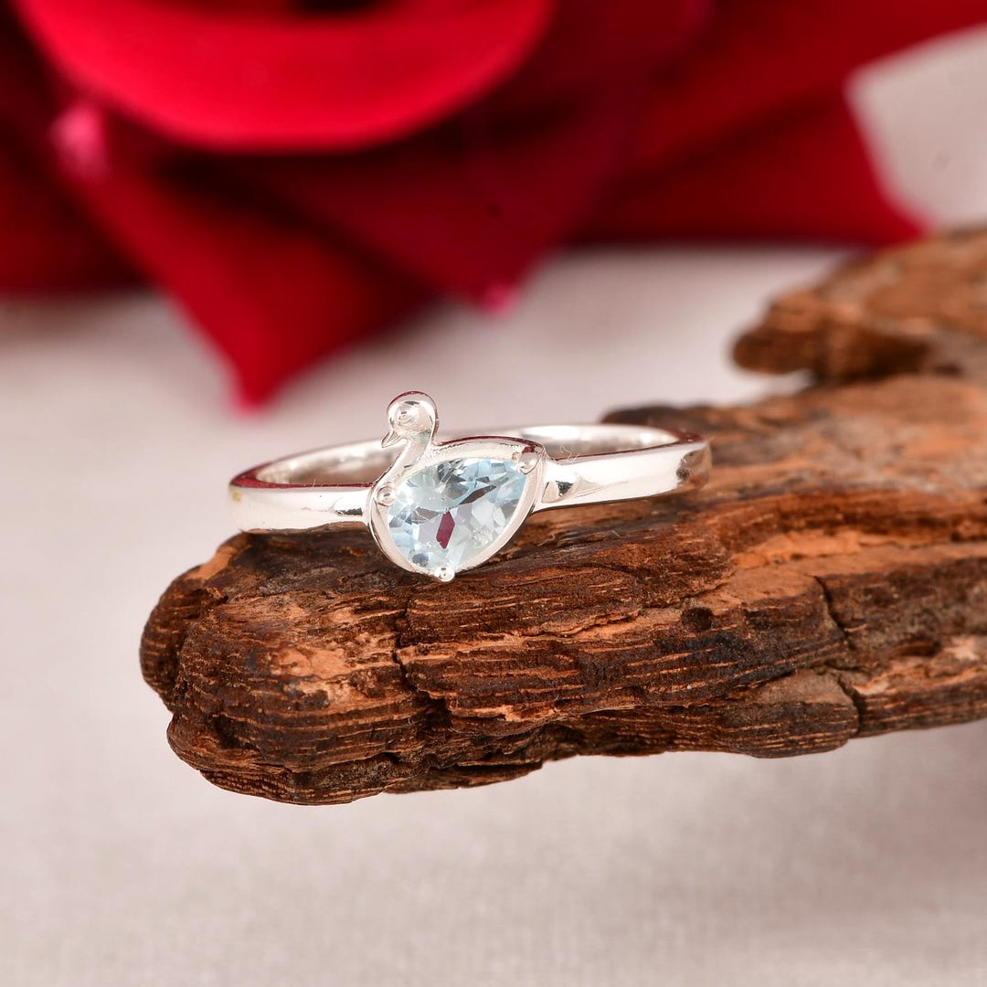 Blue Topaz Duck Ring - Pear Shape Silver Jewelry - Birthday Gift for ...