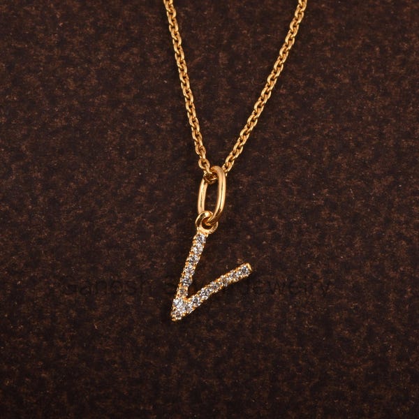 V Initial Diamond Necklace - Etsy