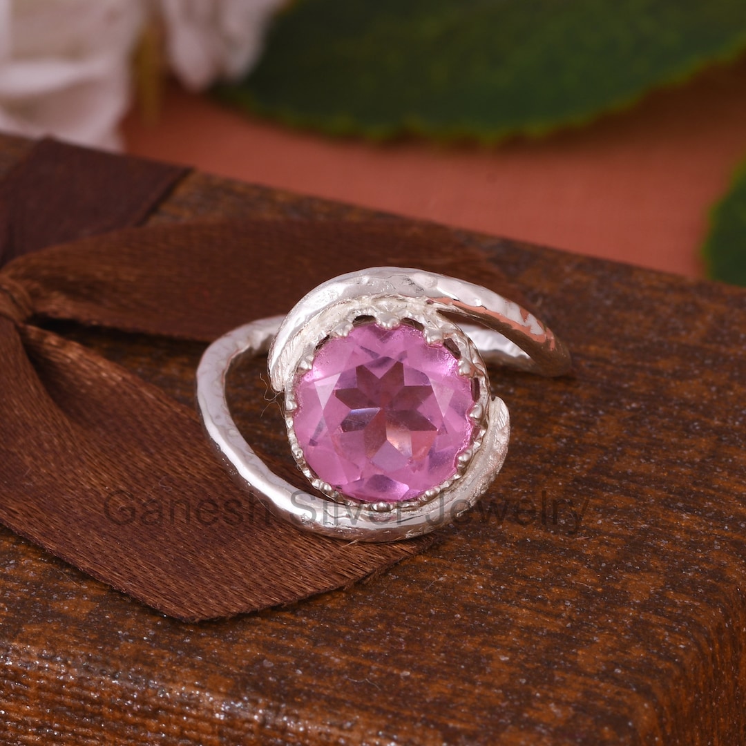 Round 10.00mm Pink Kunzite Ring, Women Ring, 925 Sterling Silver ...