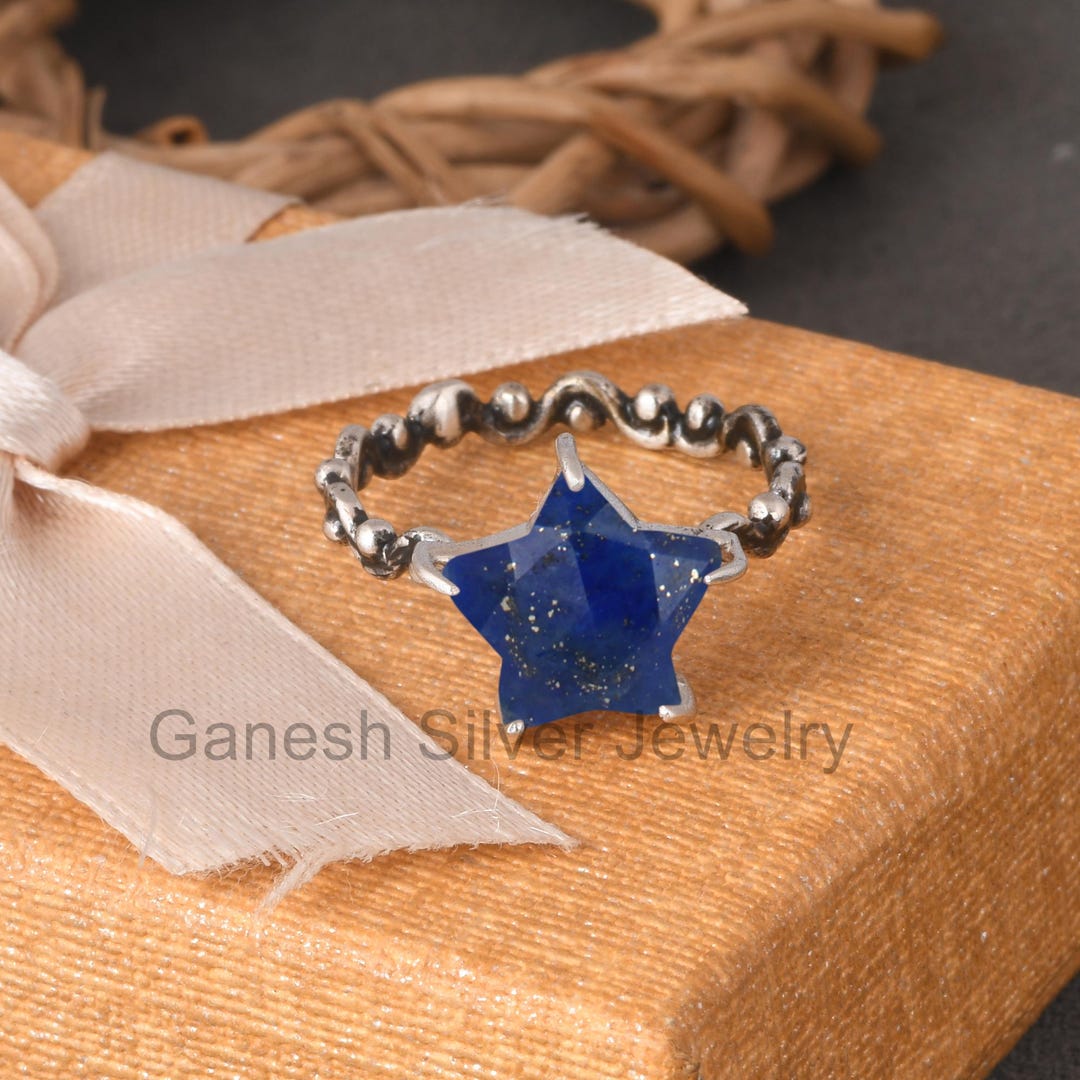 Star Lapis Lazuli Ring, Celestial Design Ring, 925 Sterling Silver Ring ...