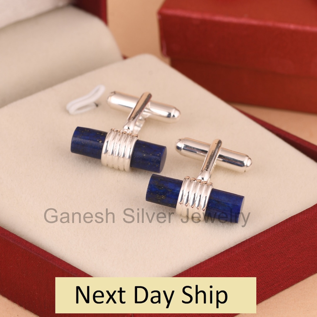Classic Lapis Lazuli Gemstone Men's Cufflink, 925 Sterling Silver Cufflink, Attractive Pencil ...