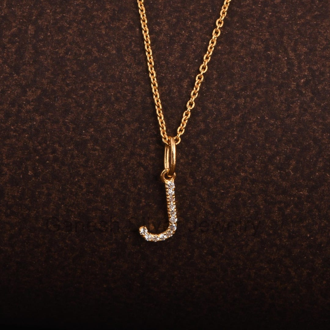 14k Solid Gold Letter J Necklace, Dainty Initial J Pendant, Custom ...