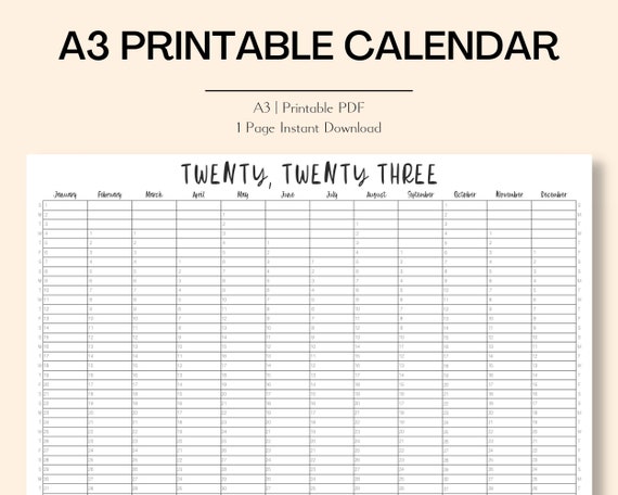 A3 Printable Calendar 2023 - Etsy
