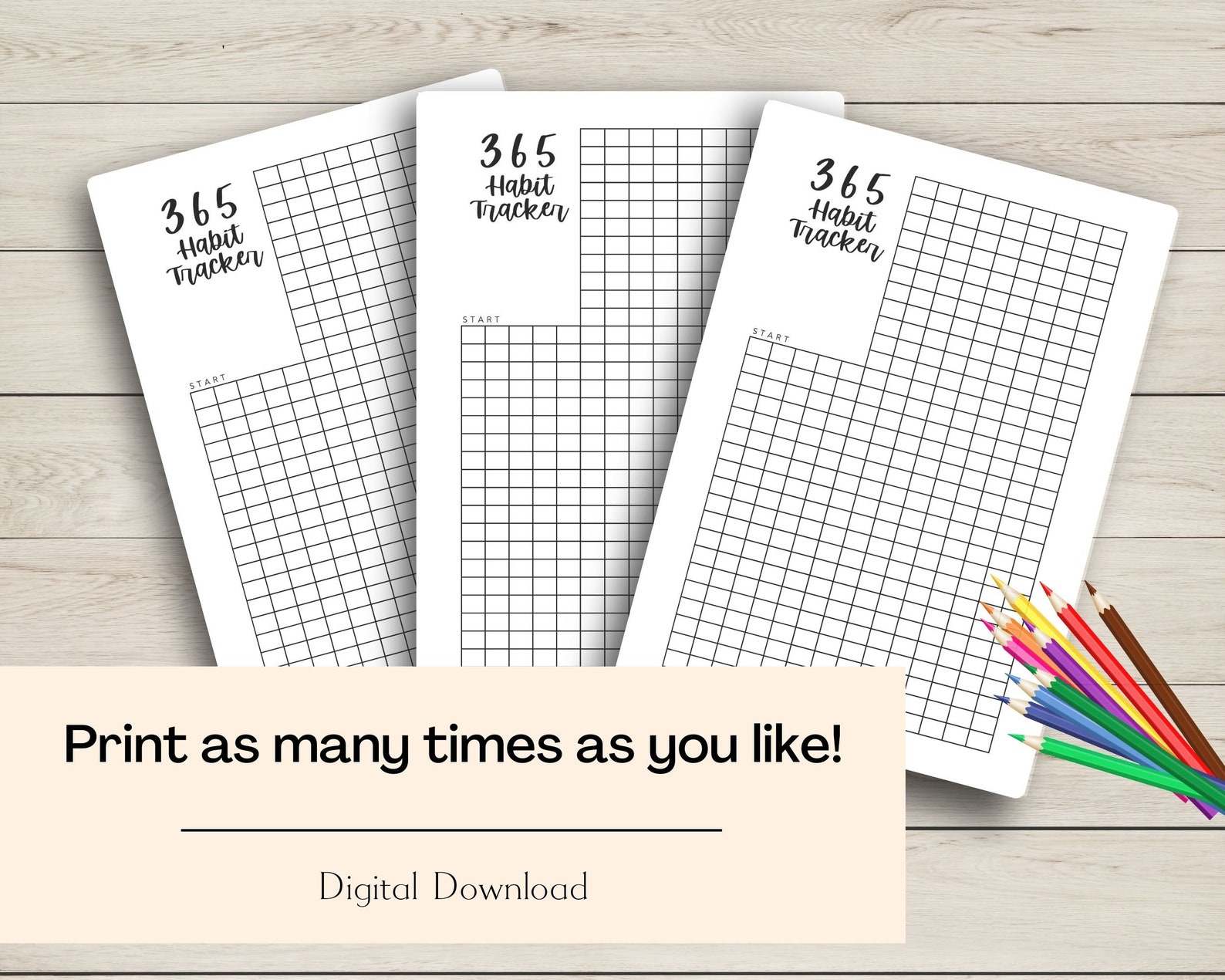 365 Habit Tracker Printable | A4, A5, US Letter & Half Letter Sizes - Etsy