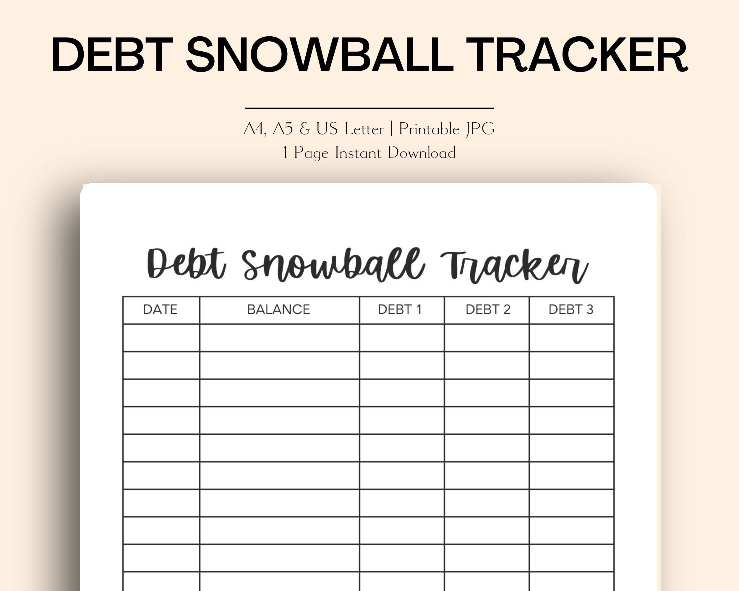 Debt Snowball Tracker Printable A4, A5, US Letter & Half Letter Sizes - Etsy