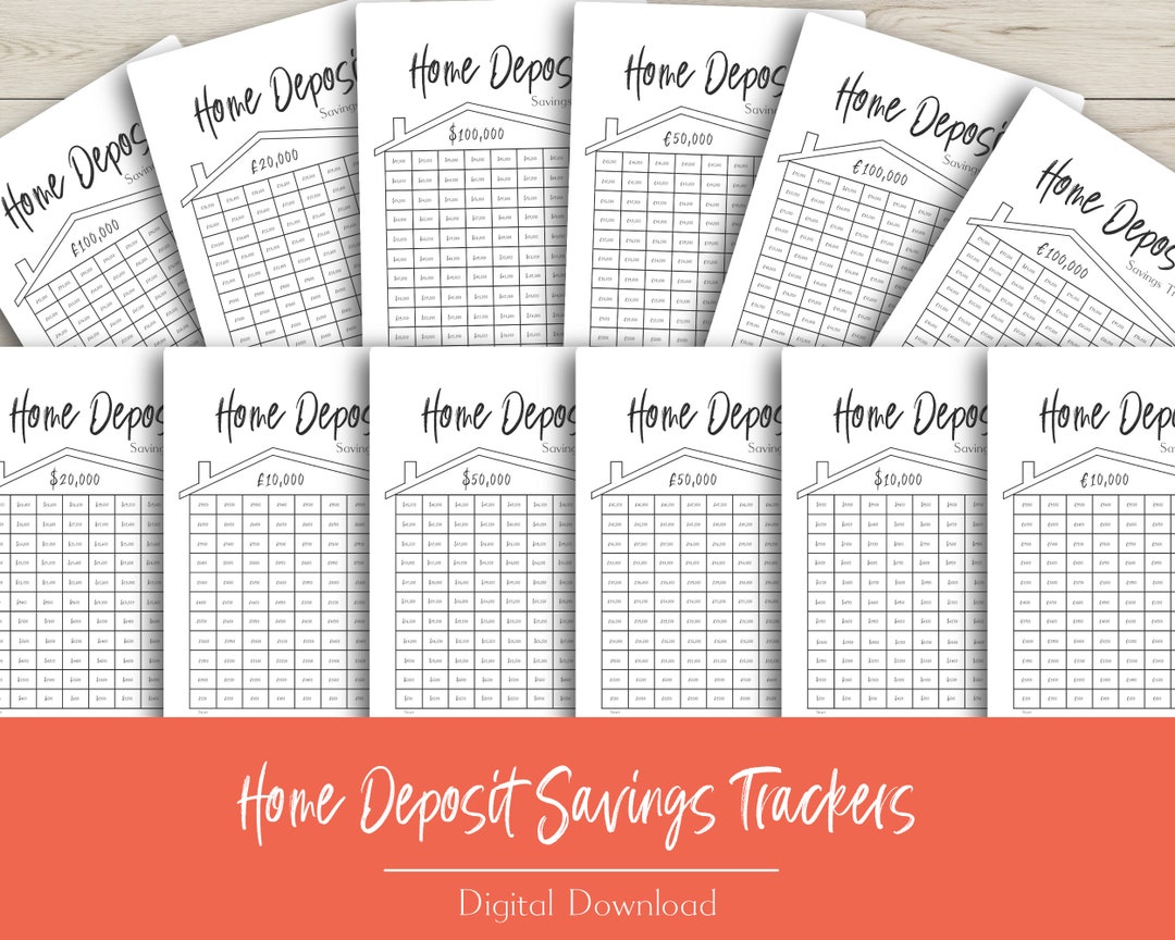 Printable Home Deposit Savings Tracker 10k, 20k, 50k, 100k, Multi ...