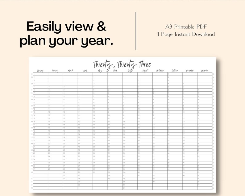 A3 Printable Calendar 2023 - Etsy
