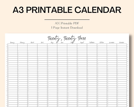 A3 Printable Calendar 2023 - Etsy