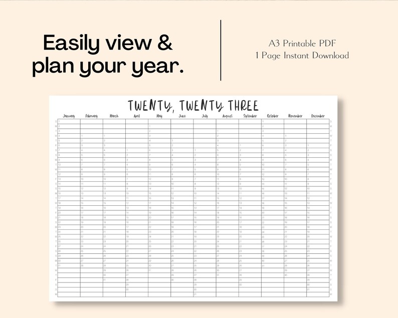 A3 Printable Calendar 2023 - Etsy