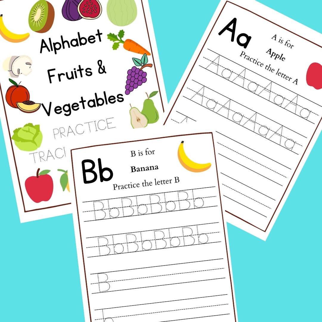 Alphabet Fruits & Vegetable Tracing Sheet ABC Tracing Practice ABC ...